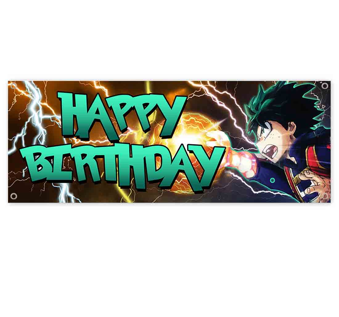 Happy Birthday Anime Deku 13 oz Vinyl Banner With Metal Grommets ...