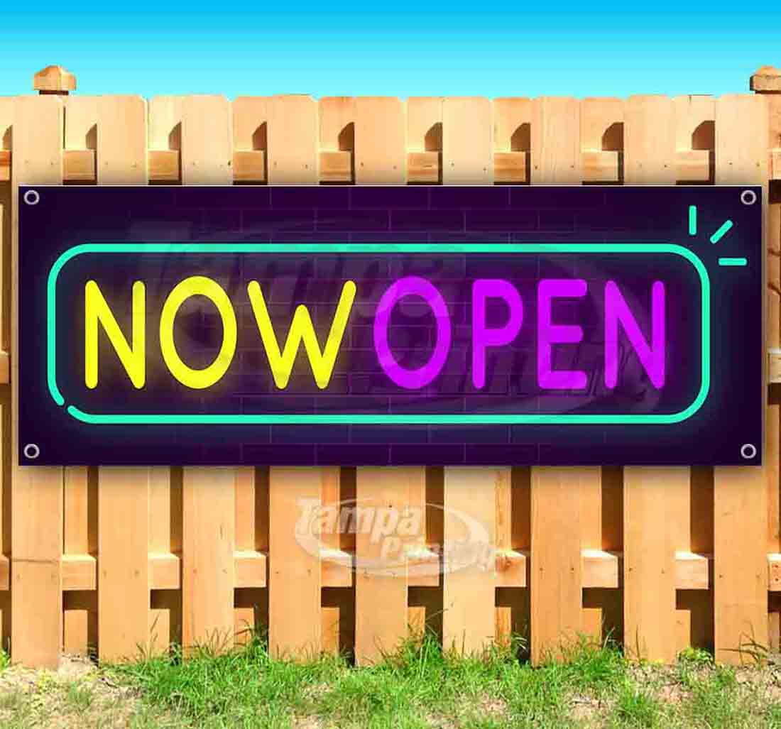 Neon Now Open 13 oz Vinyl Banner With Metal Grommets - Walmart.com